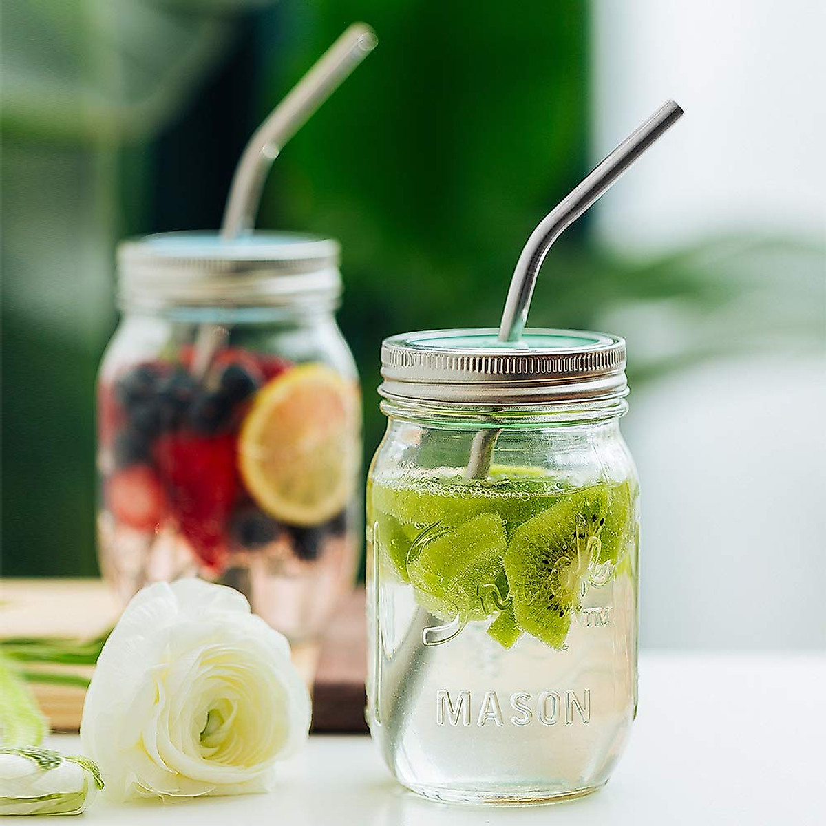 Hiware 12-Pack Reusable Stainless Steel Metal Straws with Case - Long Drinking Straws for 30 oz and 20 oz Tumblers Yeti Dishwasher Safe - 2 Cleaning Brushes Included