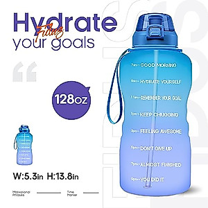 Fidus Large 1 Gallon/128oz Motivational Water Bottle with Time Marker & Straw,Leakproof Tritan BPA Free Water Jug,Ensure You Drink Enough Water Daily for Fitness,Gym and Outdoor Sports