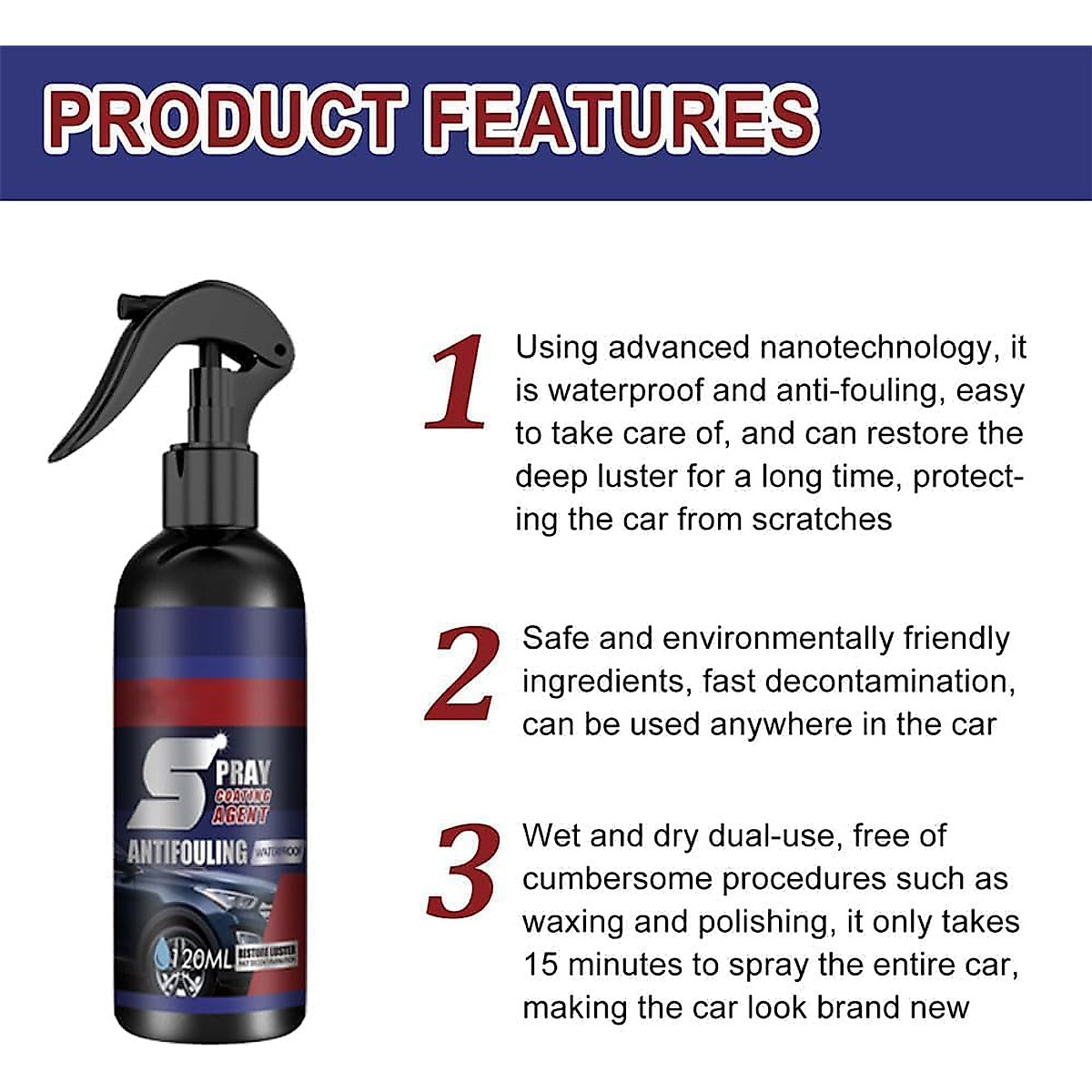 ZMPDJG 2023 New Multi-functional Coating Renewal Agent, Car Coating Agent Spray, 3 in 1 High Protection Quick Car Coating Spray, Plastic Parts Refurbish Agent, Fast-Acting Coating Spray (3Pcs)