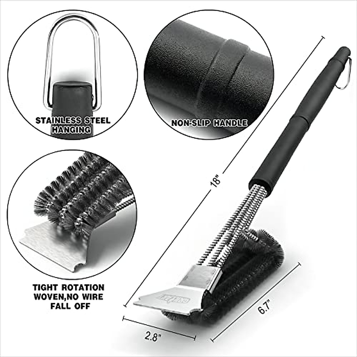 BBQ Brush,JIBOERTB,BBQ Grill Brush for Outdoor Grill-Proof Stainless Steel,Grill Accessories,Grill Tools for Outdoor Grill,Weber Grill Accessories