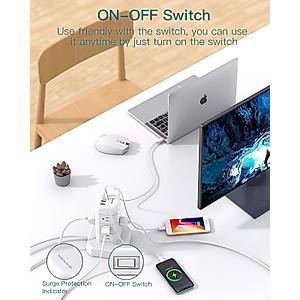 Power Strip Tower Surge Protector - 10 FT Extension Cord with Multiple Outlets, 12 Outlets 4 USB Ports Electric Power Tower, Flat Plug, Desktop Charging Station for Office Home Dorm Essentials White