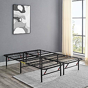 Amazon Basics Foldable Metal Platform Bed Frame with Tool Free Setup, 14 Inches High, Sturdy Steel Frame, No Box Spring Needed, King, Black