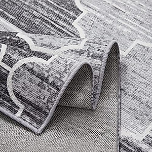 Zacoo 4x6 Modern Rug, Chic Geometric Thin Rug Low Pile Floor Cover Moroccan Trellis Area Rug Washable Indoor Anti-Slip Throw Carpet for Living Room Bedroom Entry Dining Room Floor Carpet, Grey