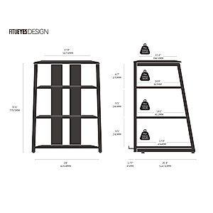 FITUEYES Design 4-Tier AV Media Stand with LED Lights, Wooden Stereo Cabinet, Audio Rack Tower with Adjustable Shelves, Small AV Component Entertainment Stand, Khaki