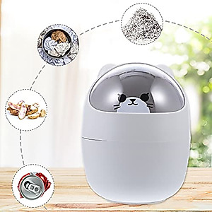 SEWACC Desktop Trash Can Cute Cartoon Table Garbage Storage Can Mini Desktop Wastebasket with Lid Small Office Countertop Garbage Can for Home Office ( Grey )