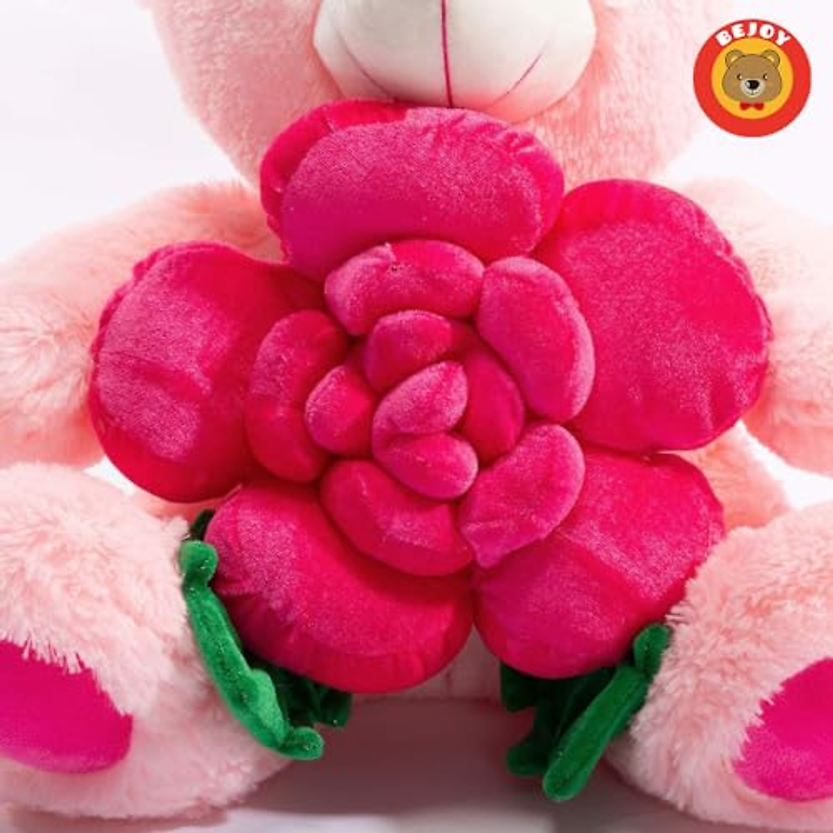BEJOY Teddy Bear Stuffed Animals Plush Bear Holding Rose Soft Plush Toy Valentine's Day, 16 Inch, Pink