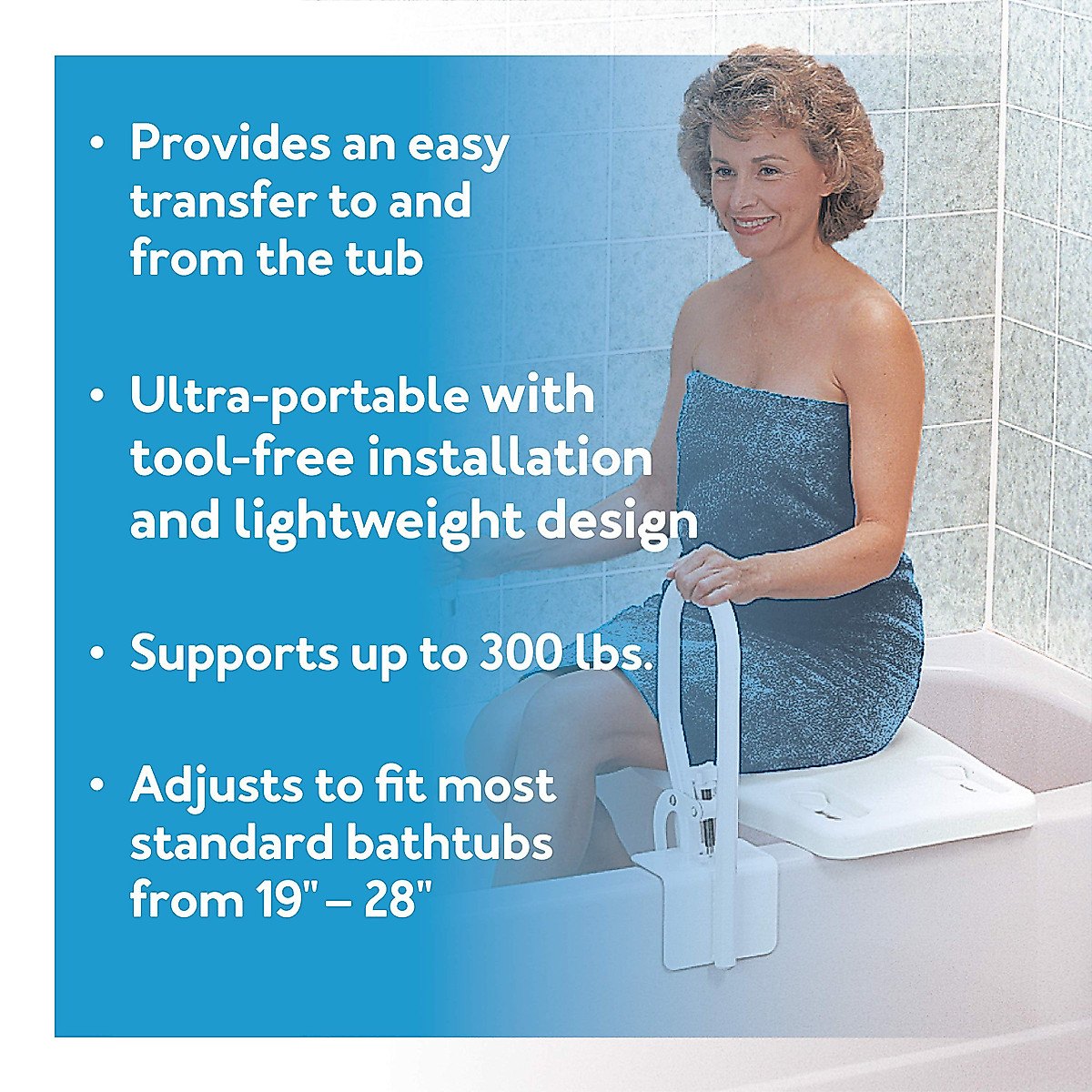 Carex Portable Shower Bench - Shower Bath Seat - Fits tub having width in the range of 19"-28". Comfortable Contoured Seating Area with 300 Pound Weight Capacity, Portable and Easy to Store