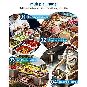ZeroPone Hotel Pan 4" Deep Steam Table Pan 6 Pack 1/6 Size Hotel Pan 22 Gauge Stainless Steel Anti Jam Steam Table Pan
