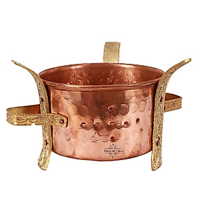 Indian Art Villa Pure Copper Angithi/Sigdi with Brass Handles & Stand, Food Warmer for Home, Hotel & Restaurant, Width- 4.5 inches