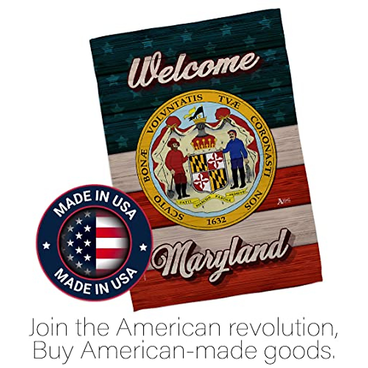 Welcome Maryland Garden Flag - Set Wood Dowel Americana States USA American Territories Republic Country Particular Area - House Decoration Banner Small Yard Gift Double-Sided Made in 13 X 18.5