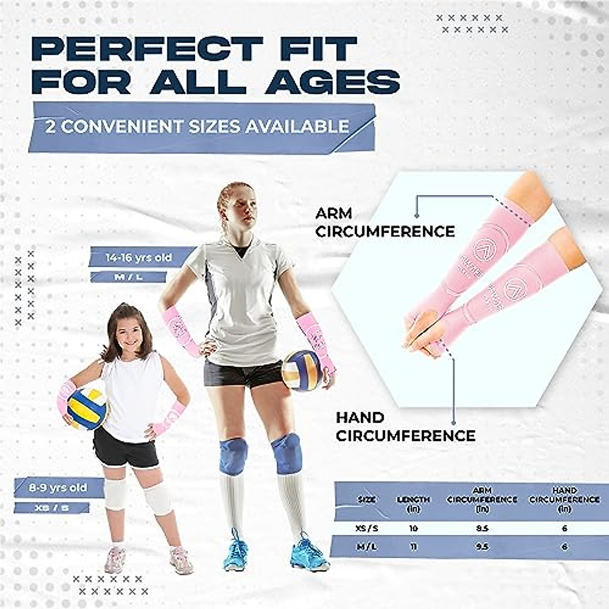 Upward Fitness-Volleyball Padded Passing Sleeves, Arm and Wrist Protection With Thumbhole, Carrying Bag and Headband Included, for Girls and Boys (XS/S, Pink)