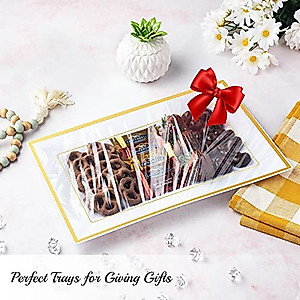 Mint Living - Elegant Plastic Serving Tray & Platter Set (6pk) - White & Gold Rim Disposable Serving Trays & Platters for Food - Weddings, Upscale Parties, Dessert Table, Cupcake display - 8x13 inches