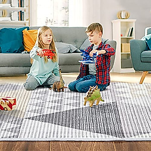 RUGSREAL Machine Washable Area Rugs Accent 8' x 10' Modern Boho Chic Velvet Floorcover Indoor Carpet Contemporary Geometric Area Rug for Living Room Bedroom Home Office, Grey and Yellow