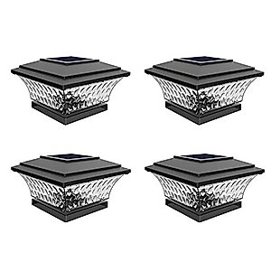 HUYIENO Solar Post Cap Lights Outdoor LED Lighting Deck Fence Cap Light Two Light Modes Warm White/Bright White Suitable for 4x4 Wooden Posts Black 4PK