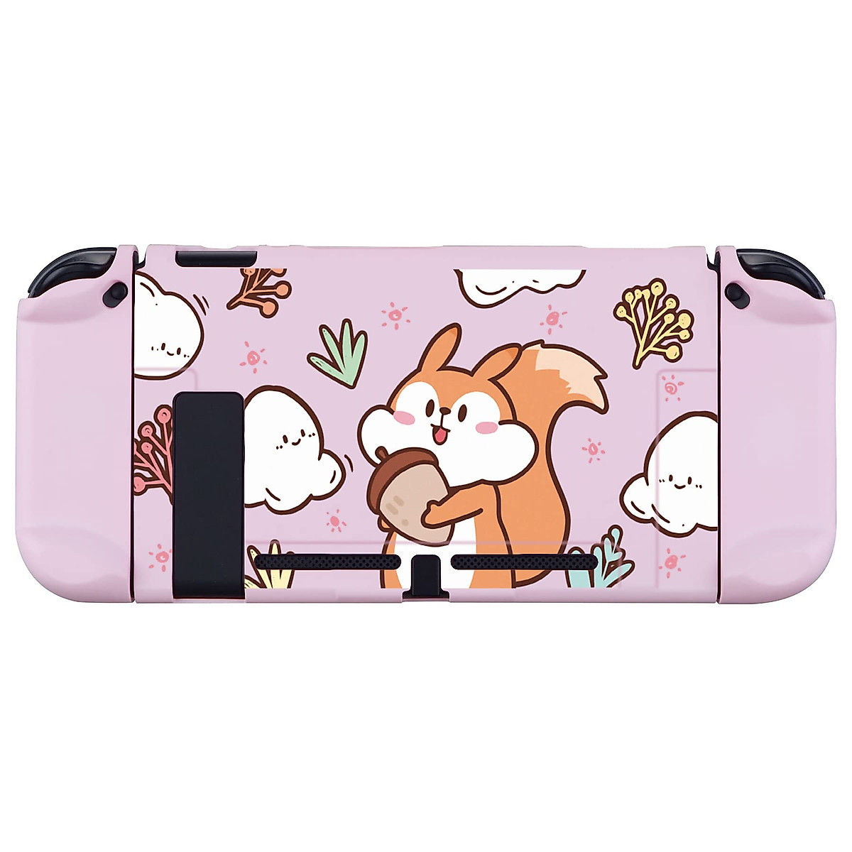 eXtremeRate PlayVital Back Cover for Nintendo Switch Console, Separable Protector Hard Shell for Joycon, Dockable Protective Case with Colorful ABXY Direction Button Caps - Squirrel with Acorn