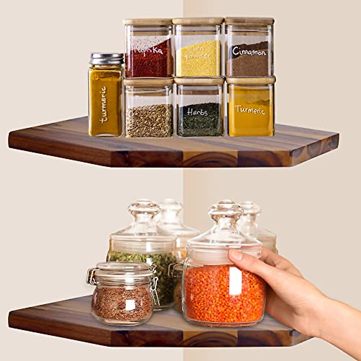 Demigo Corner Shelf Wall Mount, Set of 2 Solid Acacia Wood Floating Corner Shelf, Smooth - Durable - Attractive Corner Shelves for Bedroom Living Room Bathroom Kitchen