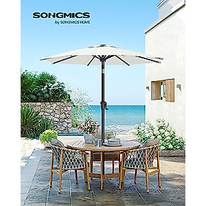 SONGMICS Patio Umbrella, 9 ft Outdoor Table Umbrella, Deck Umbrella, with 8 Ribs, UPF 50+, 30° Dual-Tilt System, Base Not Included, for Patio, Garden, Pool, White UGPU09BEV1