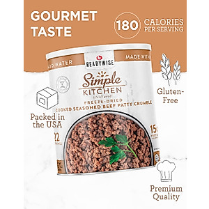 READYWISE - Simple Kitchen, Seasoned Ground Beef Crumbles, 22 Servings, MRE, Emergency Food Supply, Freeze Dried Meat, Freeze Dried Food, Canned Food, Ground Beef, Camping, Survival Food, 10 Can