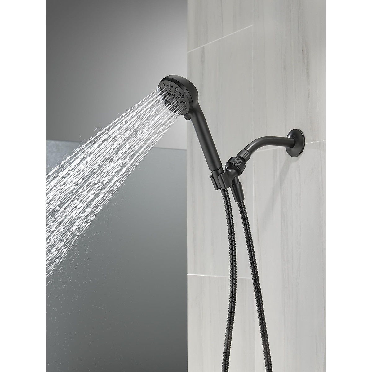 Delta Faucet 4-Setting Handheld Shower Head, Black Shower Head with Hose, Showerheads & Handheld Showers, Handheld Shower Heads, Detachable Shower Head, Hand Shower 1.75 GPM, Matte Black 75413BL