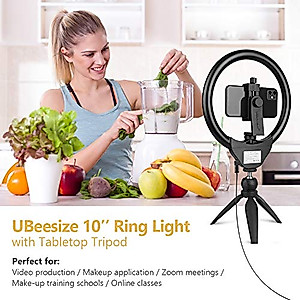 UBeesize 10" Selfie Ring Light with Tripod Stand & Cell Phone Holder, Dimmable Desktop LED Circle Light for Live Streaming/Makeup/YouTube/TIK Tok, Compatible with iOS and Android Phones