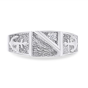 AFFY Two Tone Cubic Zirconia Signet Ring 14k White Gold Over 925 Sterling Silver, Ring Size 13