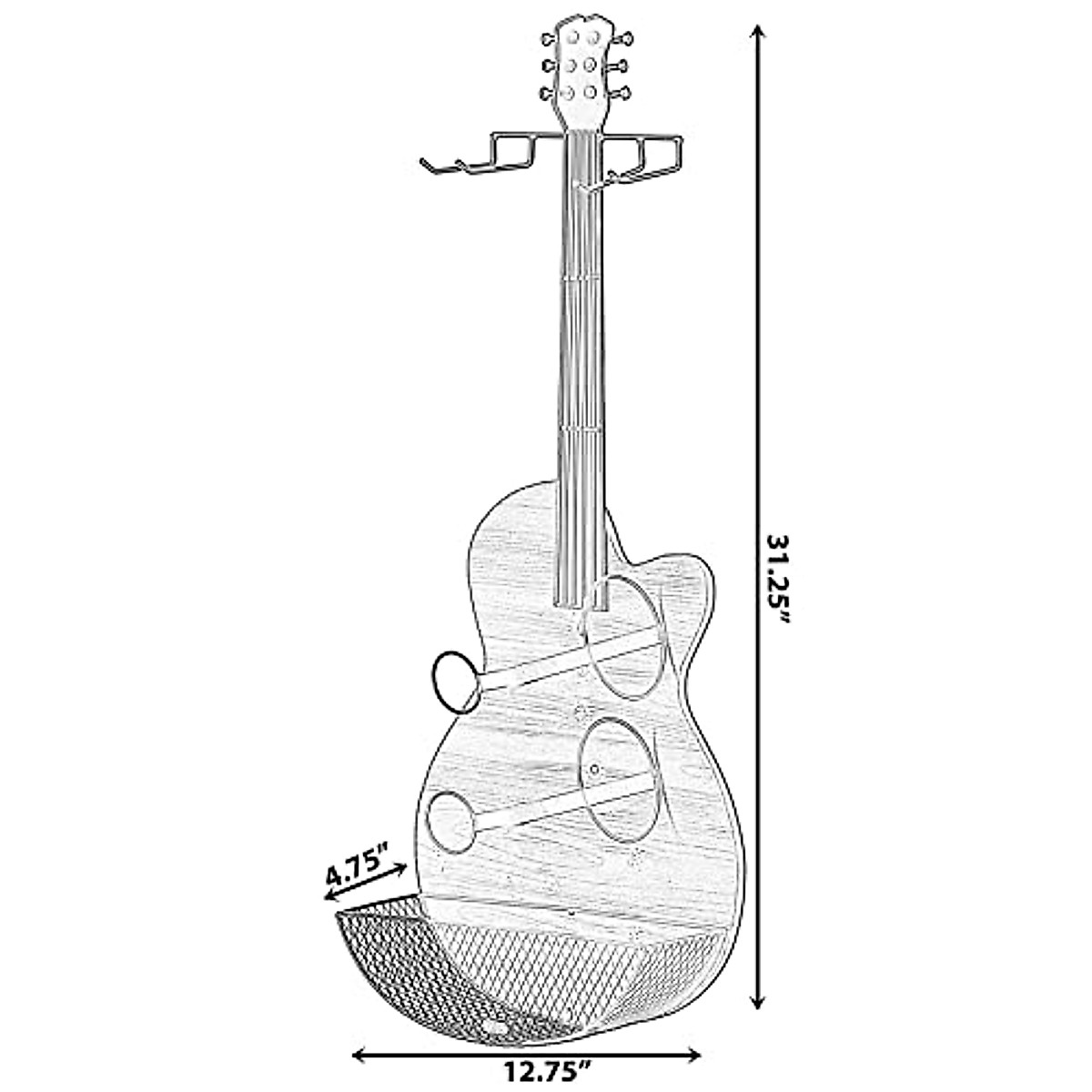 Vintiquewise Black Metal Guitar Shaped Wine Rack Holder for Living Room, Dining, or Entryway