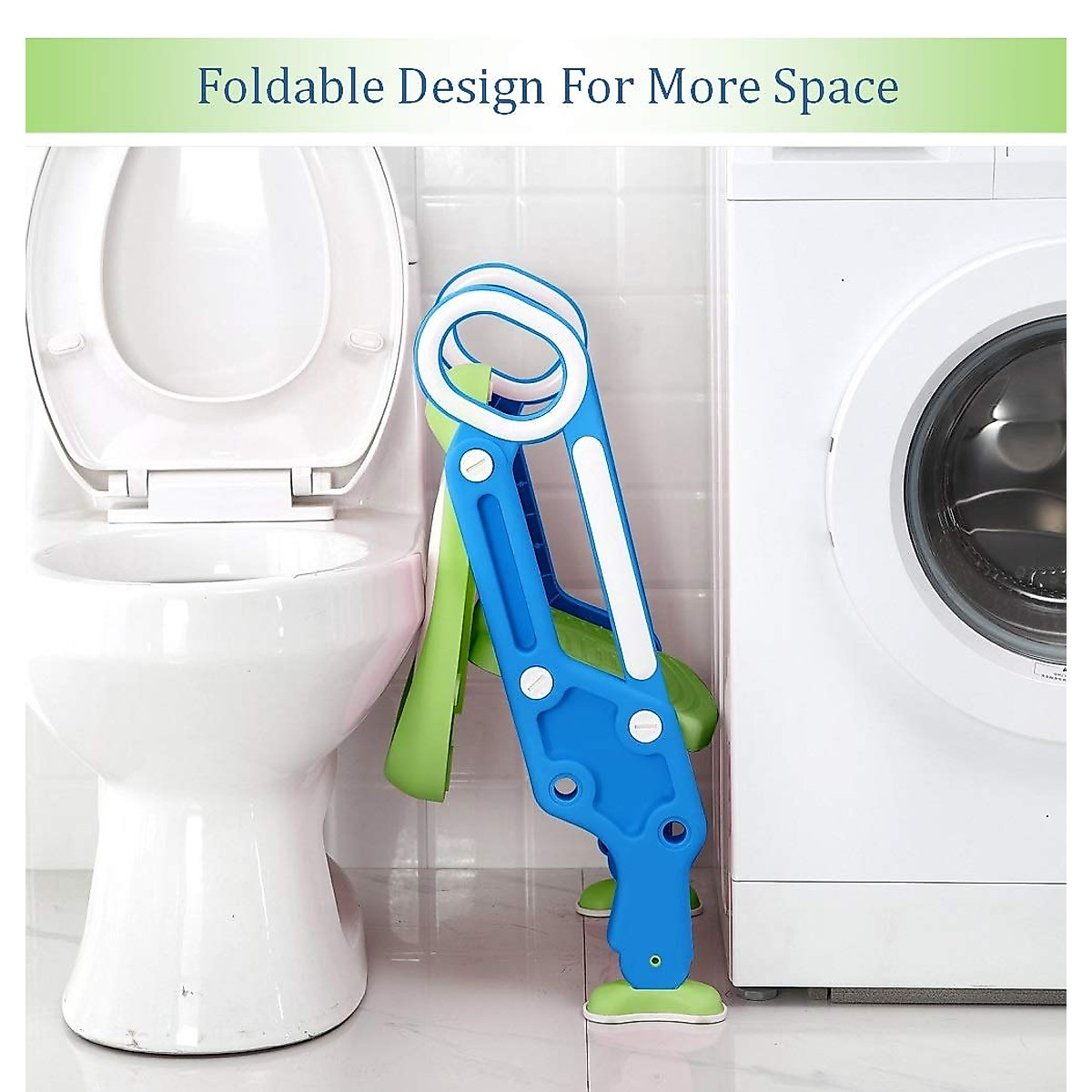 Potty Training Seat with Step Stool Ladder and Handles for Baby Toddler Kid Children Boys and Girls Toilet Training Chair with Padded Soft Cushion and Non-Slip Wide Step (Green Blue)