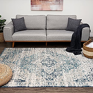 Bloom Rugs Traditional Blue Gray Area Rug - Vintage Boho 3x5 Rug for Entryways (3' x 5')
