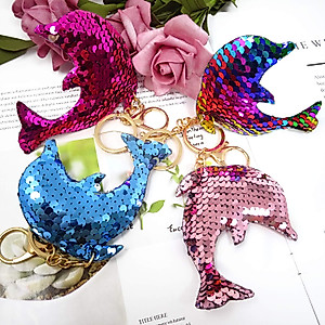 Honbay 4PCS Sparkly Sequins Keychains Ocean Theme Animal Dolphin Shaped Keychains Party Favors Car Keychain Handbag Hanging Ornament Backpack Keychain, for Birthday, Wedding, Christmas, etc