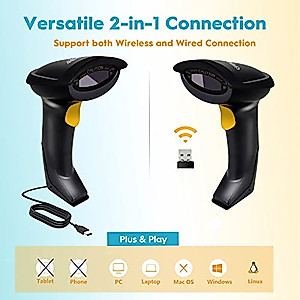 NADAMOO Wireless Barcode Scanner with Stand 2-in-1 2.4G Wireless & Wired USB Bar Code Scanner Handheld Laser Bar Code Reader Automatic Hand Scanner for Computer POS Warehouse Inventory Library
