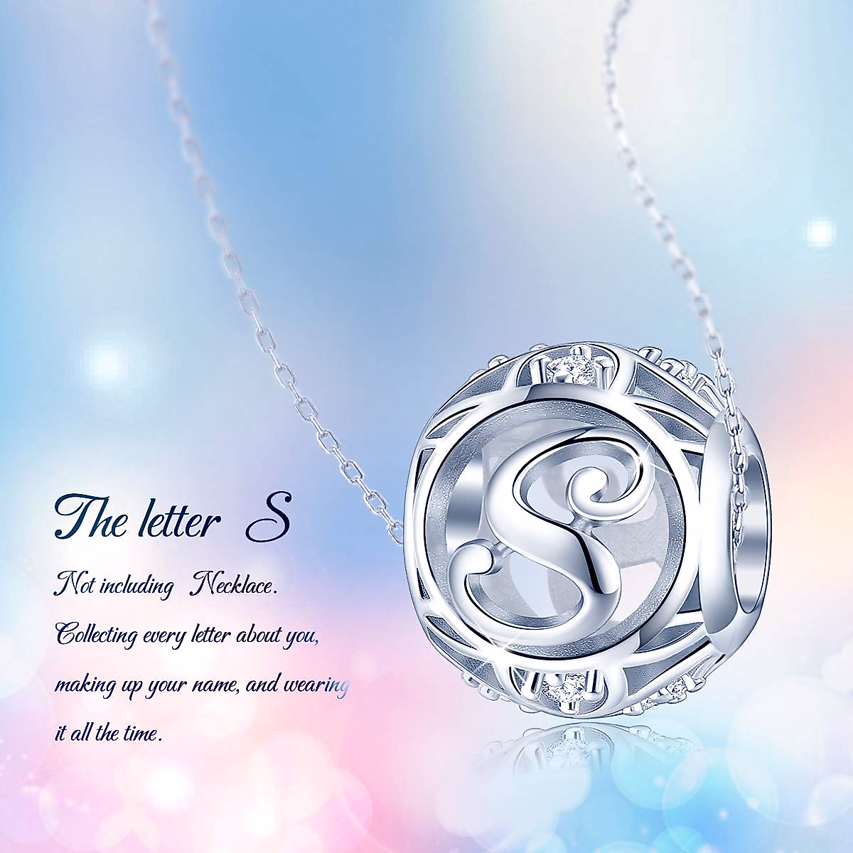 FOREVER QUEEN Letter Charm Initial A-Z Alphabet Charm Dangle Charm for Bracelet Necklace, 925 Sterling Silver CZ Beads Charm Personalized Jewelry Gift for Men Women Girls Birthday Valentine’s Day (S)