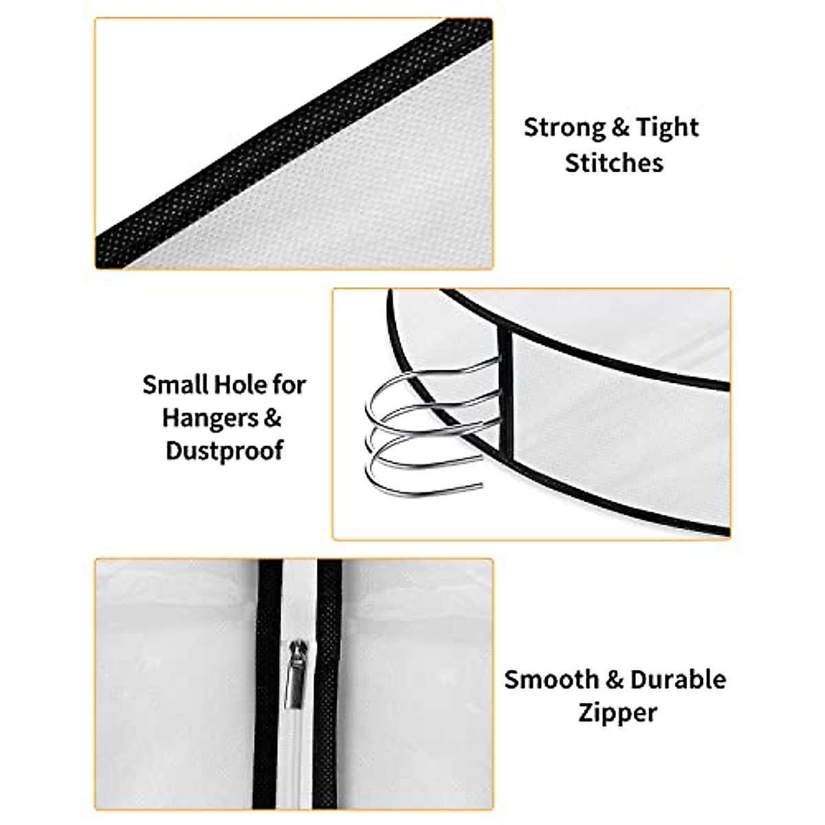 OUPAI 40" Garment Bags for Hanging Clothes Closet Storage with 4" Gussets, Clear Clothes Protectors for Hanging Clothes Suit Cover for Coats, Shirts, Sweaters Storage (White,3 Packs)