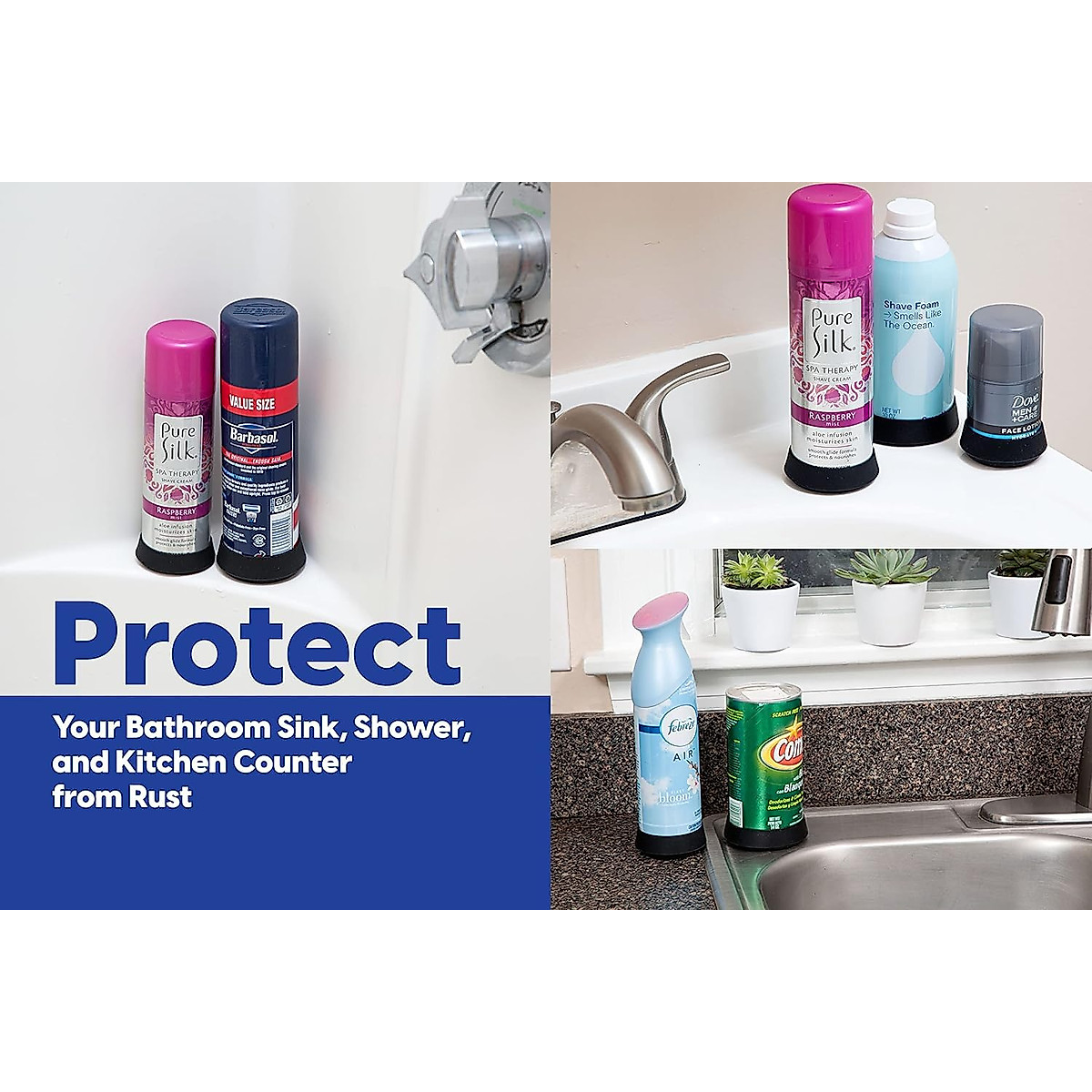 The Can Coaster Rust Preventer Sleeve Holder Bottoms for Shaving Cream Cans, Gels, and Bottles, Stain Prevention Rust Inhibitor Black Coaster for Bathroom Counters, Tubs, Showers, and Vanity, 6 Pack