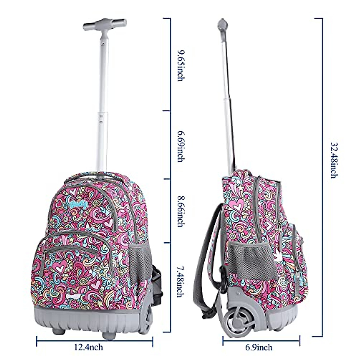 seastig Rolling Backpack 16 Inch Wheeled Backpack Laptop Backpack Carry-on Backpack School College Travel