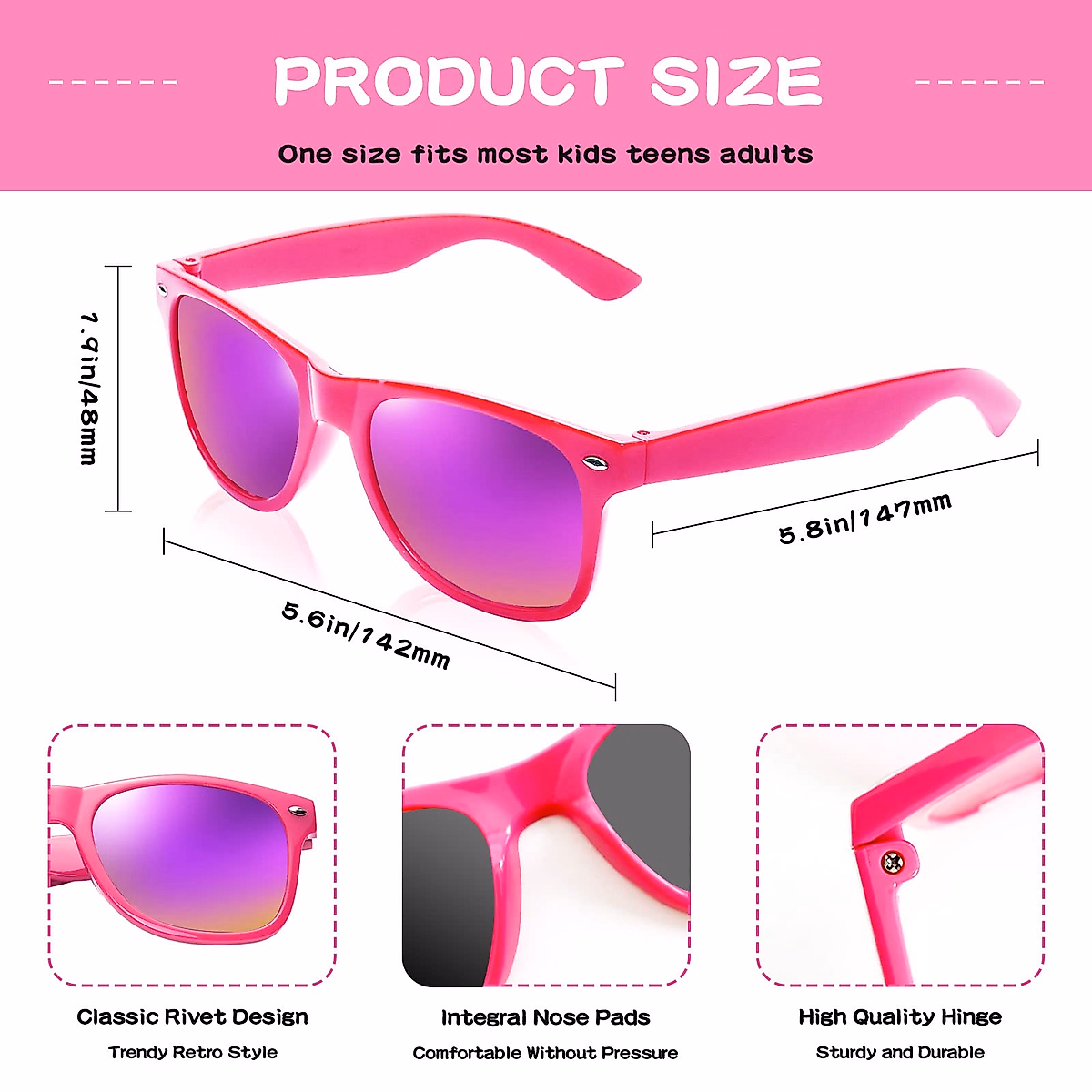 Geopty 12 Pack Neon Mirror Sunglasses Bulk, Retro Colorful Cheap Sunglasses for Women Men Party Favor Supplies