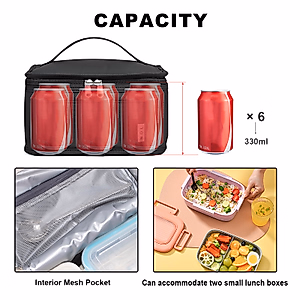 NOL Natural Organic Lifestyle Small Lunch Bag Mini Lunch Box Insulated Lunch Bag for Men/Women Leakproof Cooler Tote Bag Lightweight Nylon Waterproof Lunch Box For Work, Black
