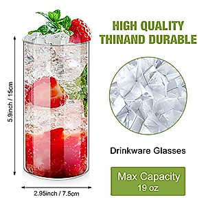 Hoolerry 8 Pack 19 oz Highball Drinking Glasses Thin Highball Glasses Clear Glass Mugs Cocktail Glasses Round Water Glasses Elegant Bar Glassware Glass Drink Tumblers for Coffee Juice Beer Milk