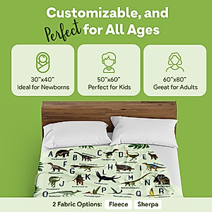 Custom Dinosaur Blanket for Boys & Girls - Personalized Blanket for Kids - Soft Throw Blanket - Alphabet Dino Gifts for Birthdays - Volcano & 26 Prehistoric Jurassic Dinosaurs - 50x60 Fleece