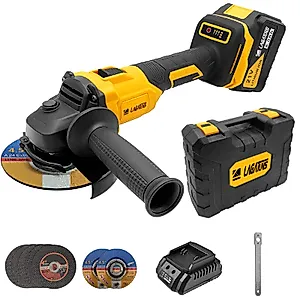 LAGATUNS Cordless Angle Grinder，Cordless Grinder w/21V 6.0Ah Li-Ion Battery & Charger,Brushless Motor, 4-1/2'' Blade, Quick-Change Wheel Guard, 2-Position Handle, Battery Grinder Tool set