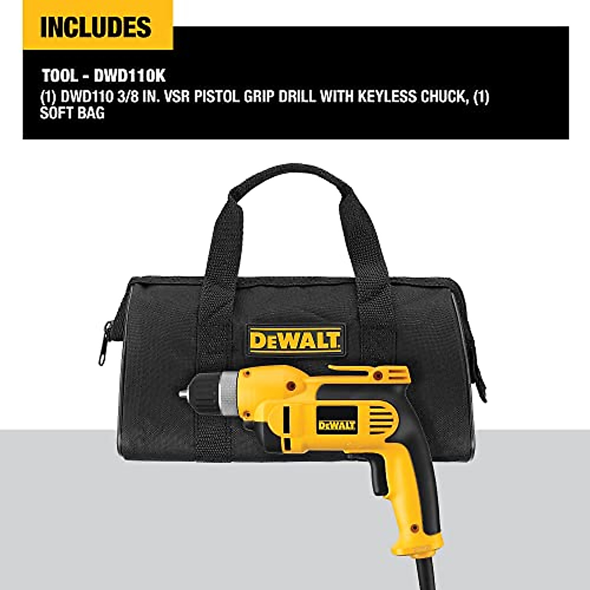 DEWALT Corded Drill, 7.0-Amp, 3/8-Inch, Pistol Grip (DWD110K)