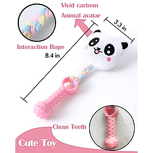 DogieLyn Puppy Toys or Small Medium Dogs 4 Pack Chew Toy for Puppies Pet Teething Toy for Cleaning Teeth Interactive Soft Plush Panda Treat DispenserI Bone Squeaky Ball Tri-Color Ring Cute Toy Set