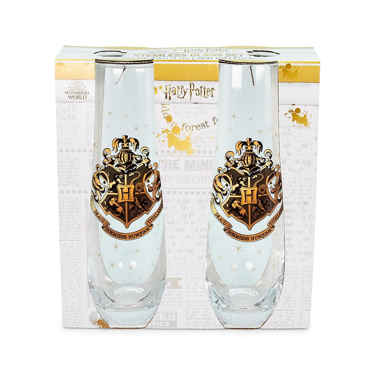Harry Potter Hogwarts 9-Ounce Stemless Fluted Glassware, Set of 2 | Toasting Champagne Glass Cups For Wine, Mimosas, Cocktails | Home Barware Decor, Kitchen Essentials, Housewarming Gifts