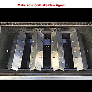 YIHAM KS734 Gas Grill Replacement Parts Stainless Steel Heat Plate Shield, Flame Tamer Burner Cover, BBQ Heat Tent for Charbroil, Kenmore, Thermos, Master Forge, 14 5/8 inch x 4 1/4 inch, Set of 4