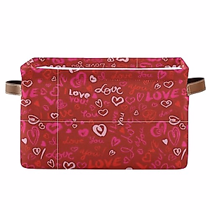 Emelivor Valentine's Day Hearts Storage Basket Bins Foldable Toy Baskets Organization with Handles Laundry Hamper for Home Boys Girls Office Closet Shelf Nursery Baskets,1 pcs