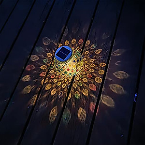 Solar Powered Mosaic Glass Garden Light, Outdoor LED Ball Solar Table Lights, Rechargeable Solar Outdoor Lights for Patio, Countryyard, Yard, Party Decorations (Warm White)