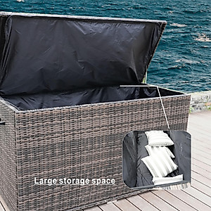 Direct Wicker Large Deck Box 296 Gallon Waterproof Outdoor Storage Box,Cushion Storage Wicker Box Brown,(Aluminum frame) 66.93"