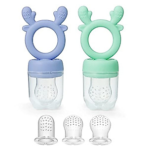 PandaEar 2 Pack Silicone Baby Fresh Fruit Feeder with 3 Different Size Silicone Pouch for Teething Relief| Baby Food Feeder Pacifier Training Massaging Toy Teether