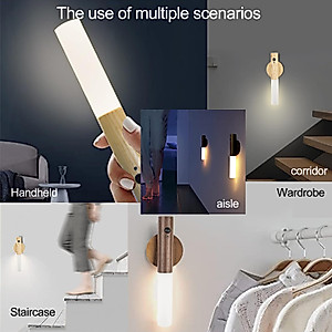 Upgraded Magnetic Rechargeable Wall Sconce, Motion Sensor Battery Powered Wooden Night Light, Cabinet Light Torch Light for Wall Hallway Wardrobe Stairwell Cabinet Kitchen etc (Black Walnut, 1 pcs)