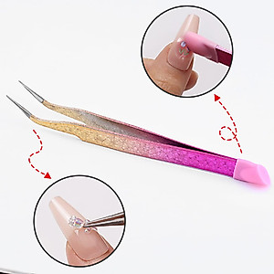 2pcs Double Ended Nail Art Tweezers for Women,Stainless Steel Tweezer Set Straight Tip Curved Tweezers Precision Lash Tweezers for Eyelash Extensions Pointed Tweezers for Crafts Rhinestone Picker Tool