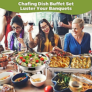4 Pcs Chafing Dishes Buffet Set Stainless Steel Chafing Dishes 9.5 Qt Rectangular Chafers 3.7 Qt Round Buffet Warmers Set Silver Food Warm with Folding Frame for Banquet Party Catering Supplies